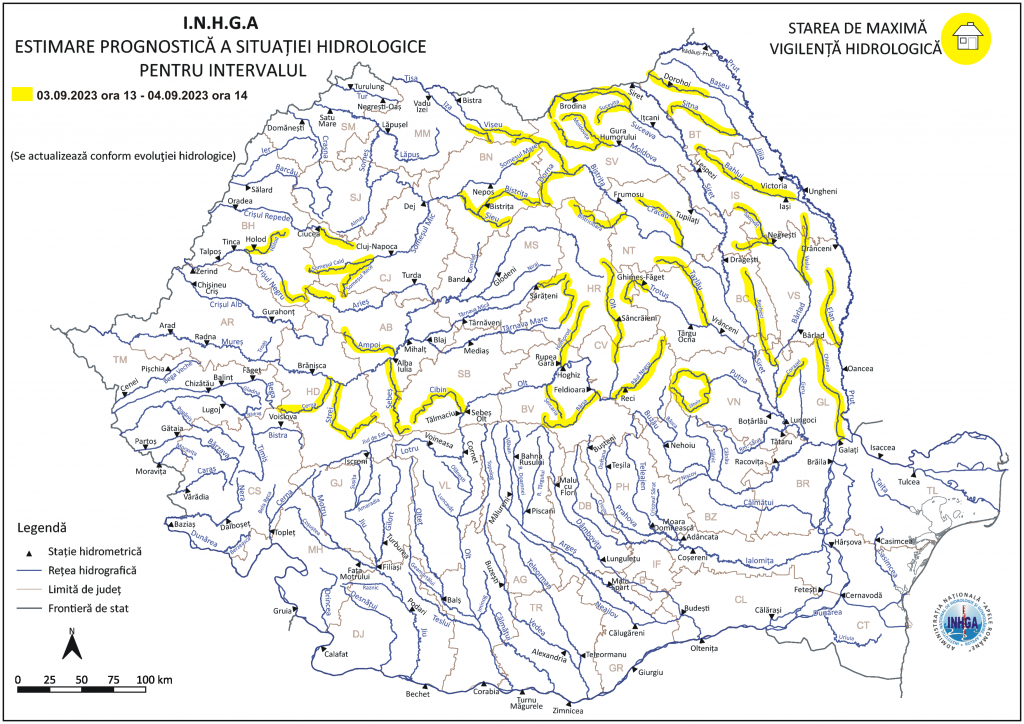 ATENTIONARE HIDROLOGICĂ NR. 113 DIN 03.09.2023 – I. N. H. G. A.