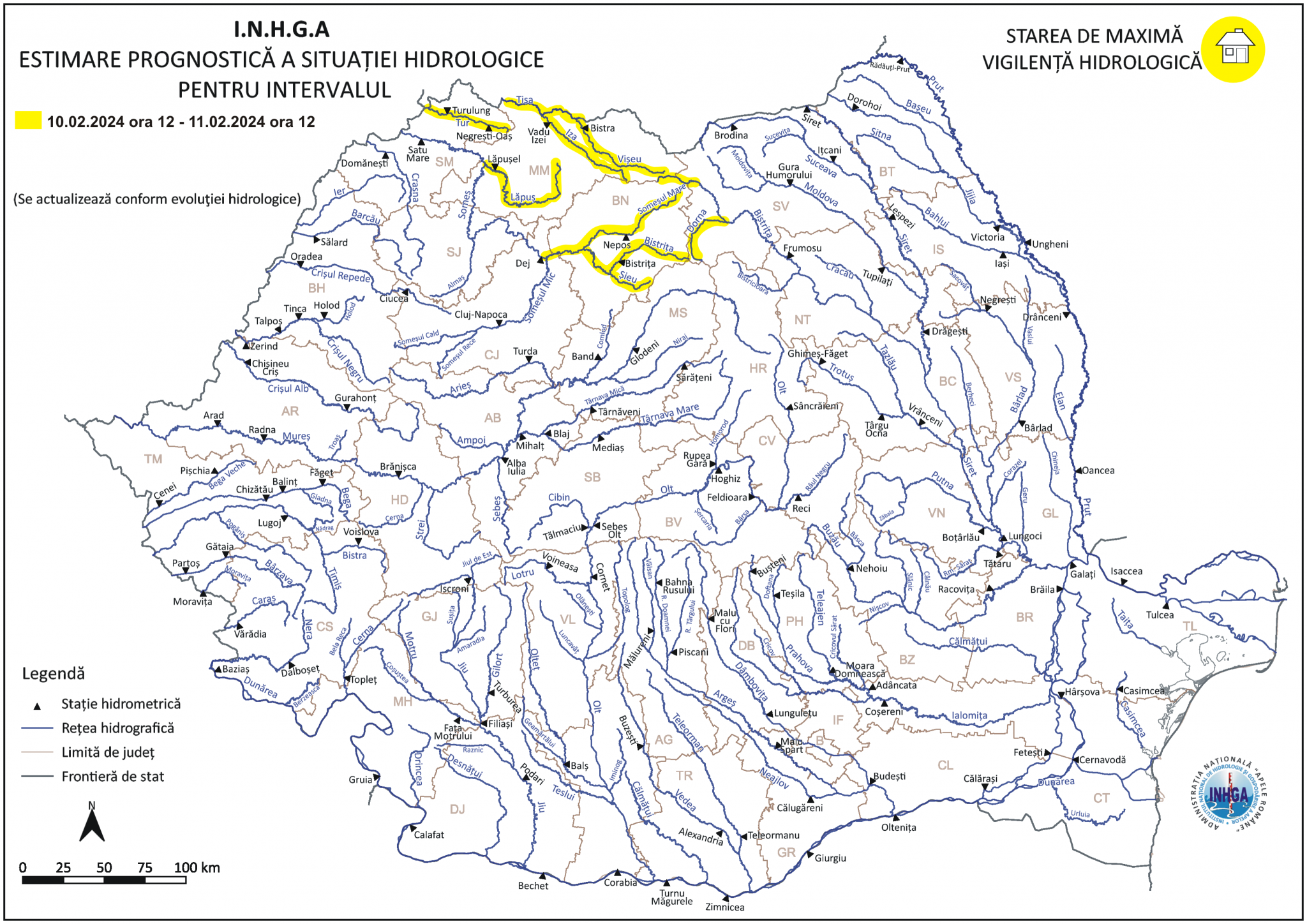 ATENTIONARE HIDROLOGICĂ NR. 14 DIN 10.02.2024 – I. N. H. G. A.